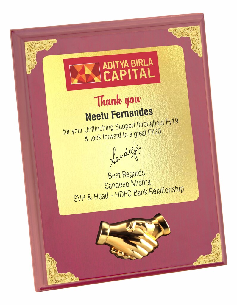 Wooden Plaque With Metal Handshake