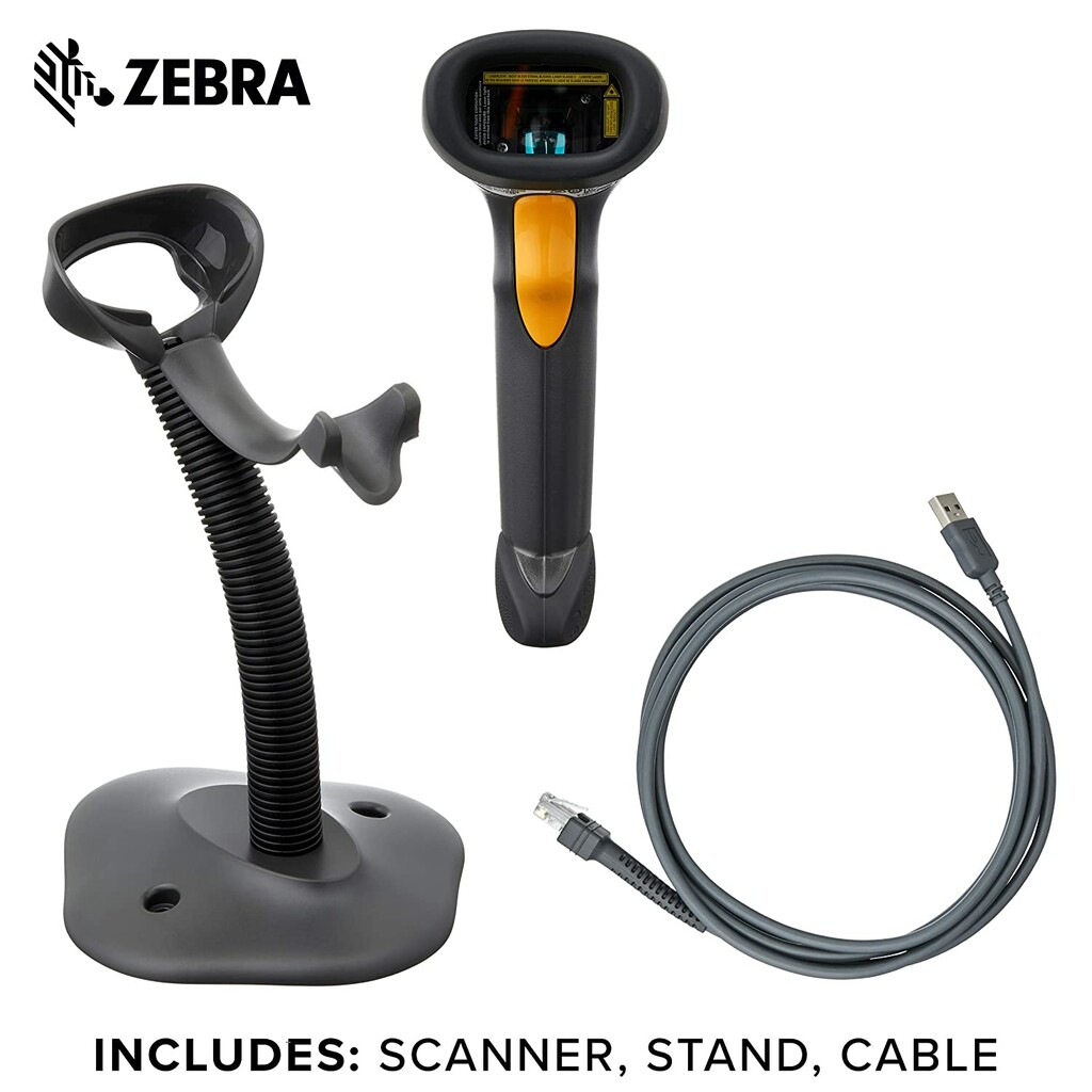 Zebra Ls2208 Handheld Barcode Scanner Black Usb Stand