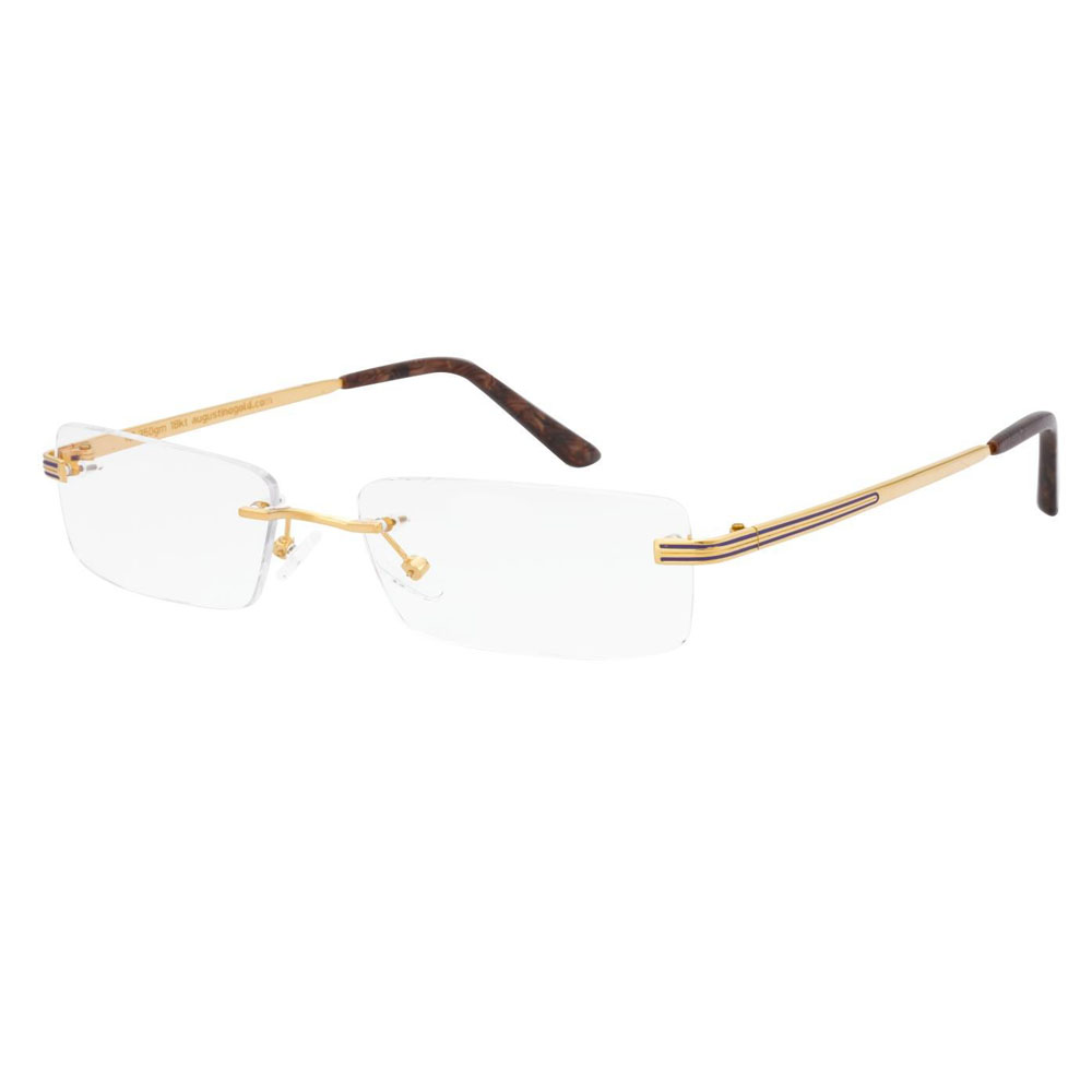 Rimless 18 Carat Pure Gold Optical Frame with designer thin temple ...