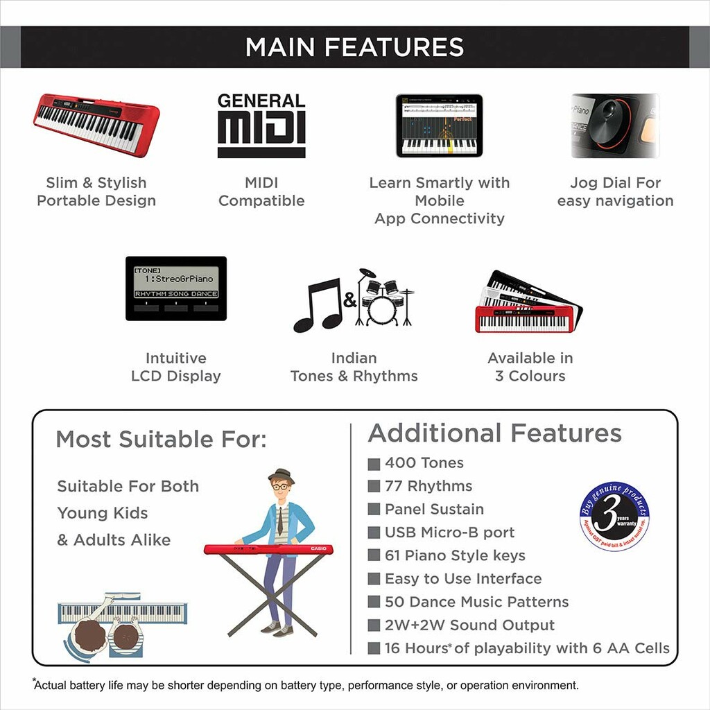 Casio CT-S200BK Casiotone 61-Key Portable Keyboard - Black